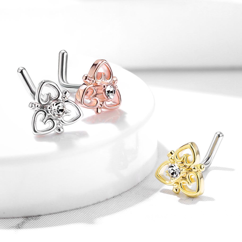 Neuspiercing met filigranen hartje en steentje
