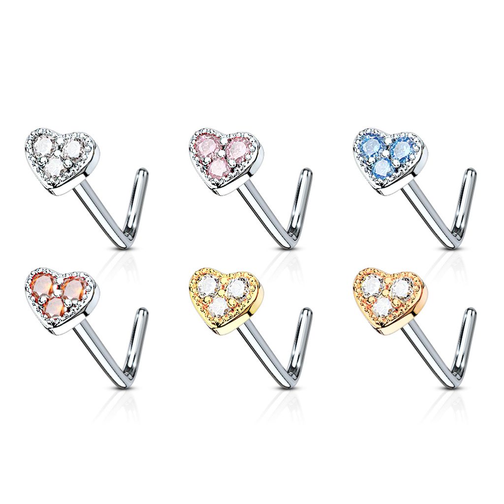 Neuspiercing met hartje en drie steentjes