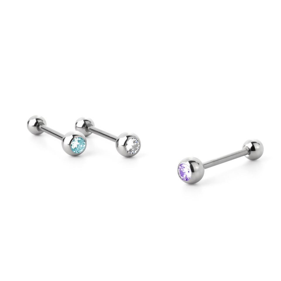 Klassieke tongpiercing uit chirurgisch staal met steentje